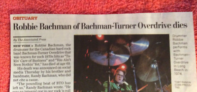 OBITUARY ROBBIE BACHMAN 1953 - 2023 TURNER OVERDRIVE DRUMMER | eBay