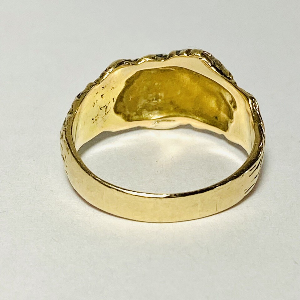 Vintage Resco 14K Yellow Gold Nugget Black Enamel Size 14.25 Men's Ring ...