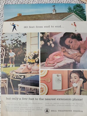1963 Bell Telephone pink white rotary dial wall princess phone vintage ...