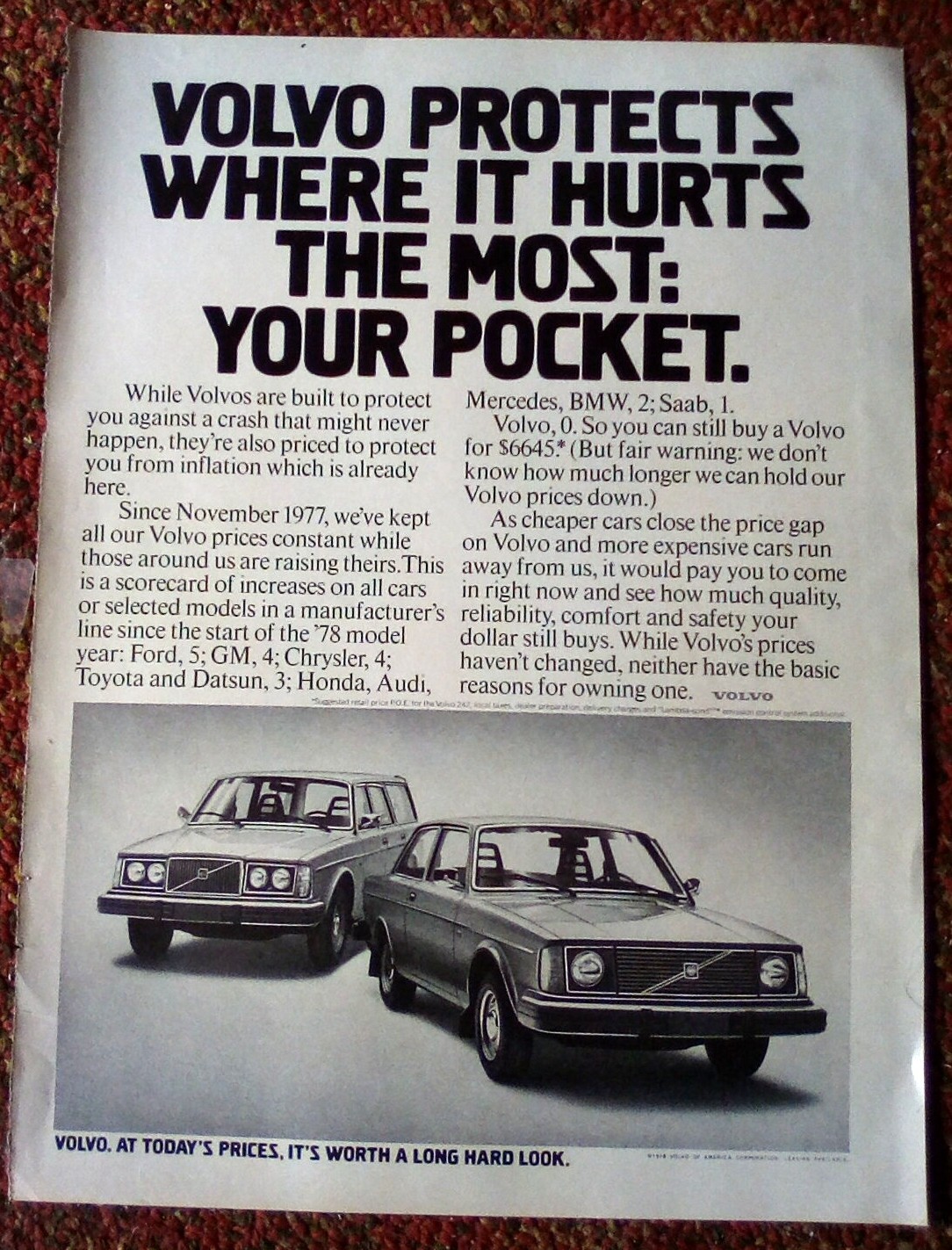 1977 Volvo Print Ad Volvo protects where it hurts most | eBay