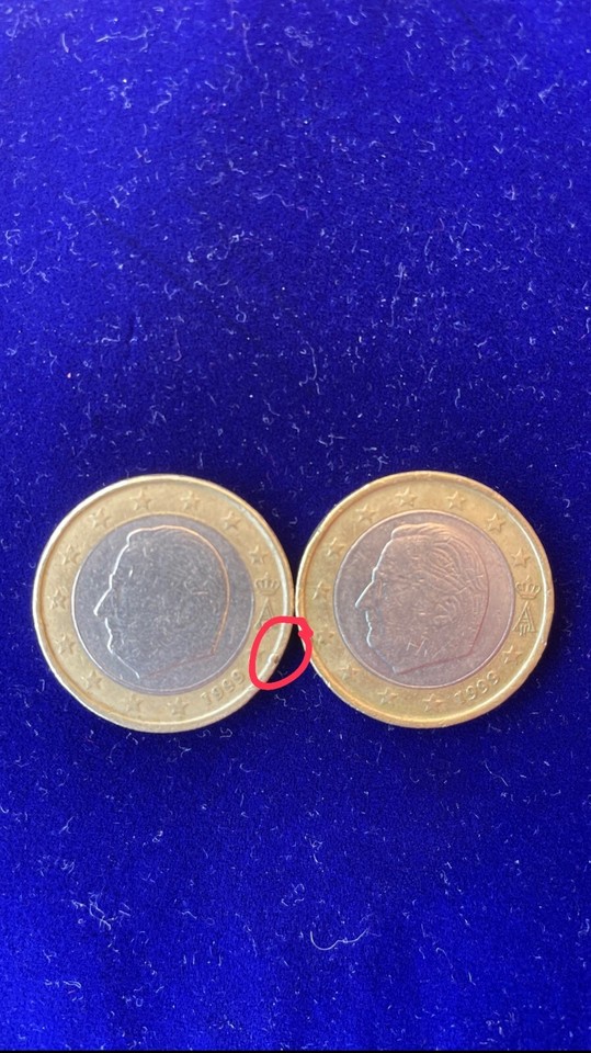 1 Euro coin with defect Belgium 1999. Stamp rotation defect.Error ...