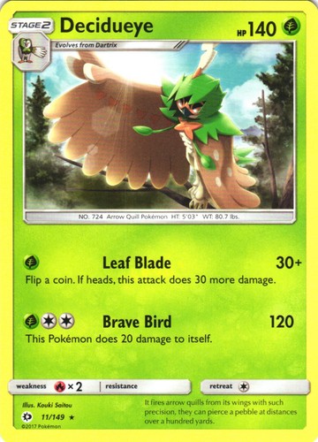 Decidueye Rare Normal SM Base Set 11/149 NM | eBay
