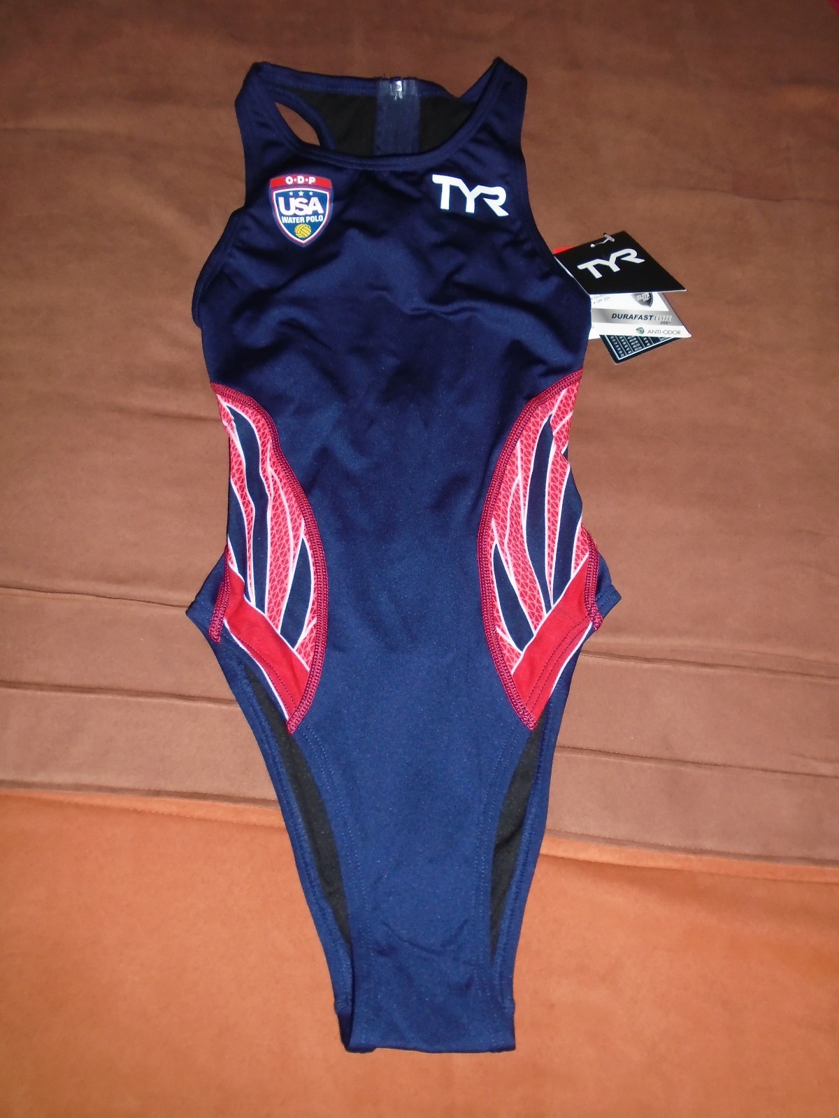 TYR Phoenix USA Logo Destroyer Blue Red Water 1-Piece Polo Swimsuit ...