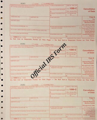 Official IRS Tax Form 1099-C BOGO 50%! 3 Debtors NON Carbonless 3pt ...
