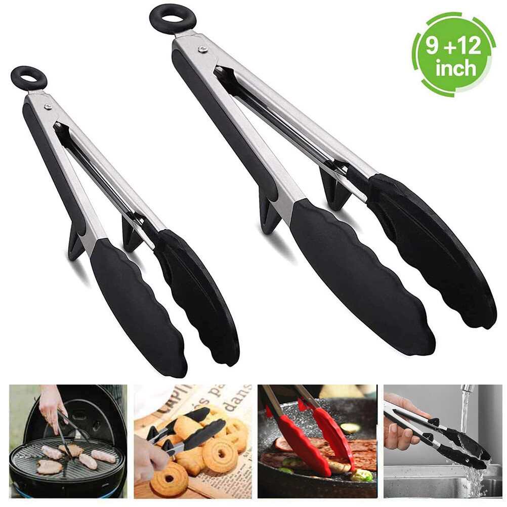 2PCS Cooking Tongs with Silicone Tips Anti-Slip Bread Tongs for Kitchen ...