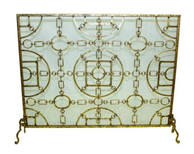 HUNT COUNTRY FIREPLACE SCREEN - ITALIAN GOLD PATINA - PROTECTIVE WIRE ...