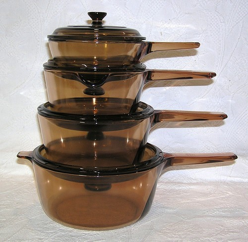 Visions Corning Ware Amber Cookware 8 Piece Saucepan Set 2.5L, 1.5L, 1L ...