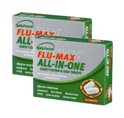 FLU MAX ALL IN ONE CHESTY COUGH COLD TABLETS SORE THROAT 16 - 32 ...