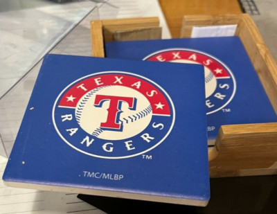TEXAS RANGERS----ABSORBANT STONE----4 COASTERS---WOODEN HOLDER | eBay