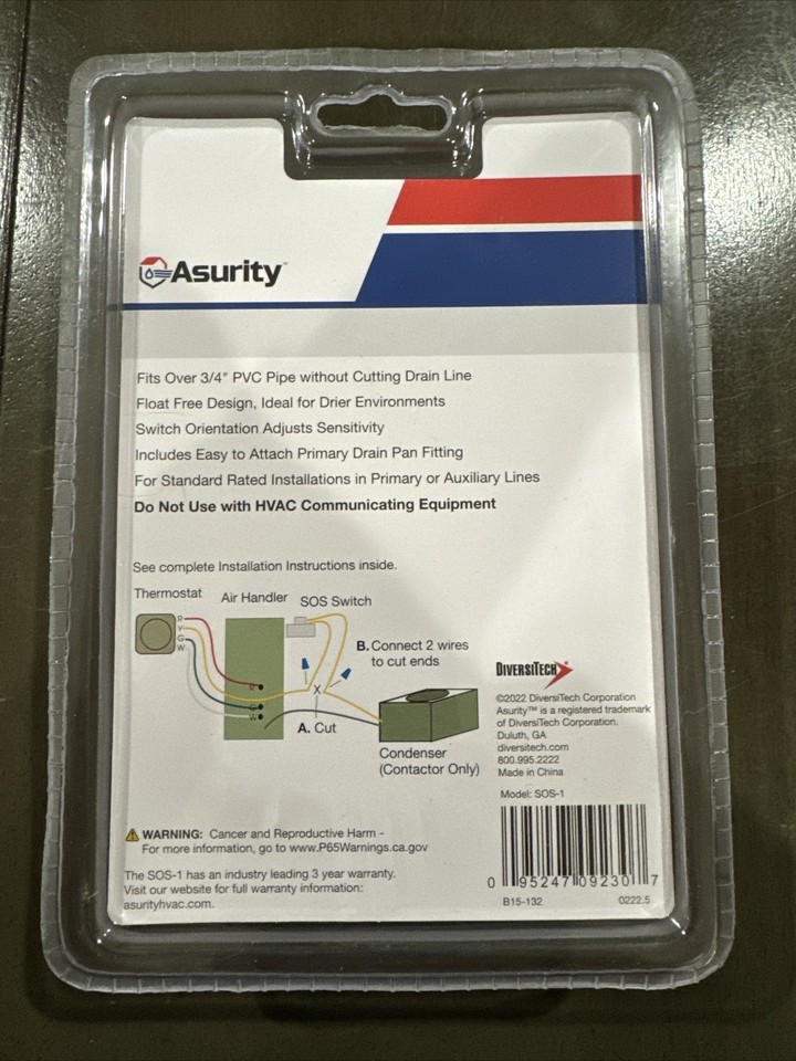 SAFETY OVERFLOW SWITCH - ASURITY SOS-1 | eBay