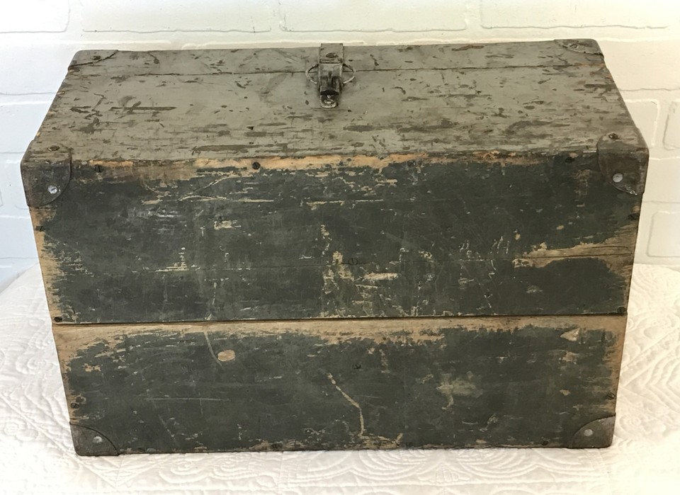 Vintage Antique Wood Tackle Box With Tray Tool Art Old Grey Paint ...