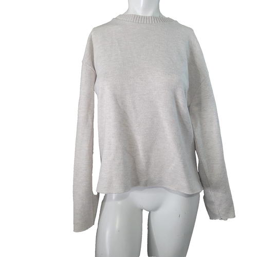 Zara medium sweatshirt top crew neck longsleeve fray ribbed | eBay
