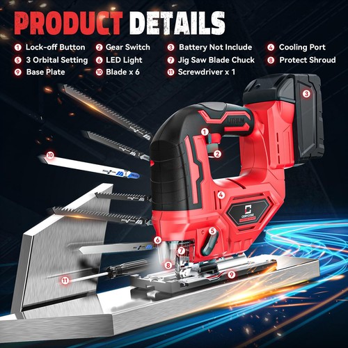 Jigsaw for Milwaukee 18V Battery, Cordless Jig Saw Tool, Brushless ...