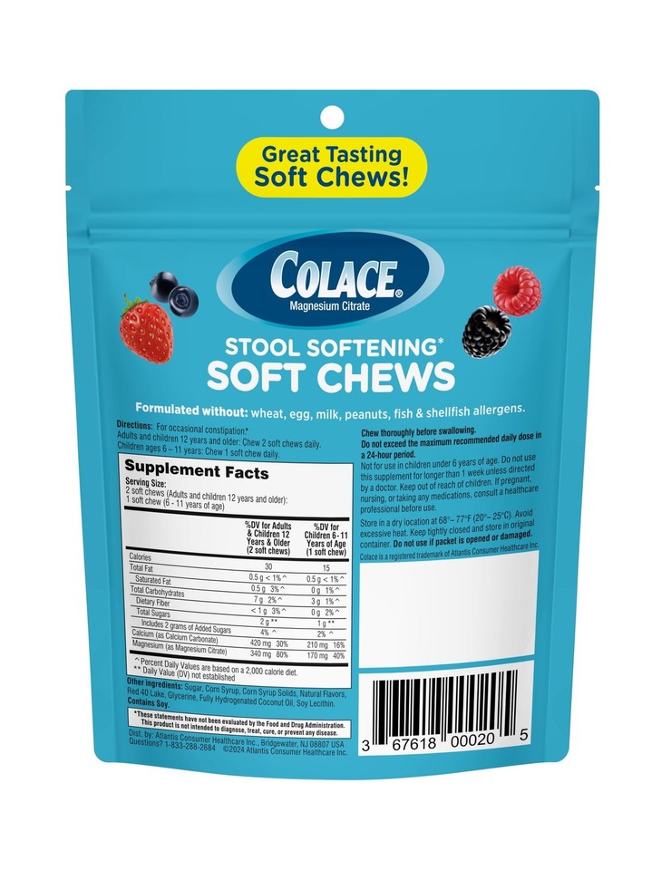 Colace Stool Softener Soft Chews, Gentle Constipation Relief, No.1 ...