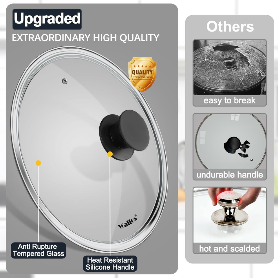 Tempered Glass Lid for 12 Inch Cookware - Cooking Pot Lid with Heat ...