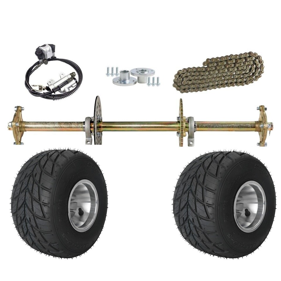 32" DIY Go Kart Rear Live Axle Kit Complete 5" Wheels Sprocket Brake ...