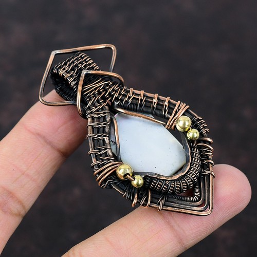 Copper Mother Of Pearl Stone Wire Wrapped June Birth Engagement Pendant ...
