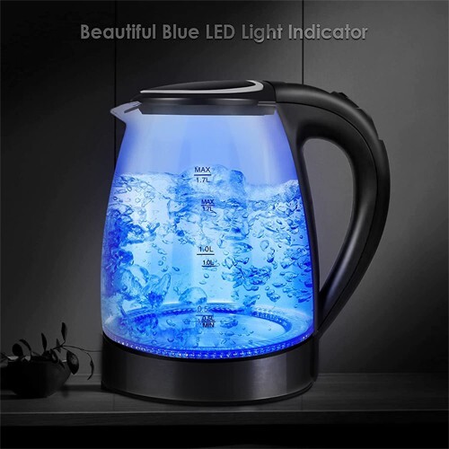 1.7L ILLUMINATED GLASS KETTLE 360 CORDLESS ELECTRIC BLUE ILLUMINATING ...