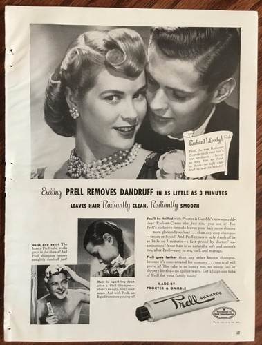 Prell shampoo ad original vintage illus 1948 retro 1940s art beauty ...
