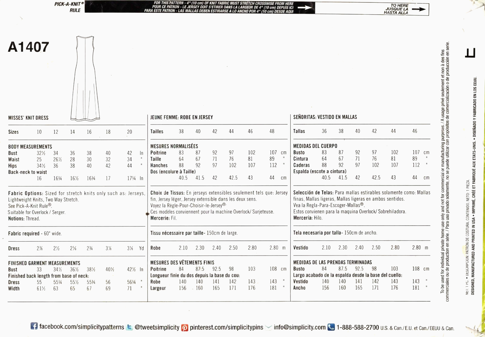 Simplicity Sew Simple 1407 ~Misses Slinky Knit Maxi Dress ~ Sizes 10-20 ...