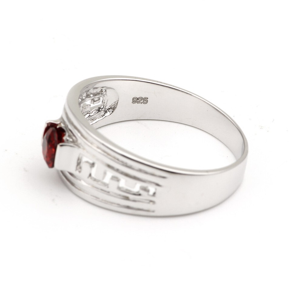 925 Silver Men Ring 5mm Natural Red Garnet Teeth Design Band January ...