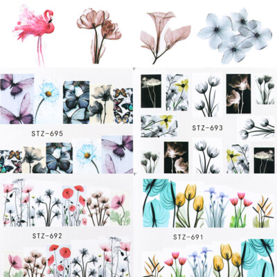 1 Sheet Flower Water Transfer Slider Flower Series Decal Nail Watermark ...