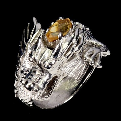 925 Sterling Silver Ring Marquise Citrine Dragon Natural Gemstone ...
