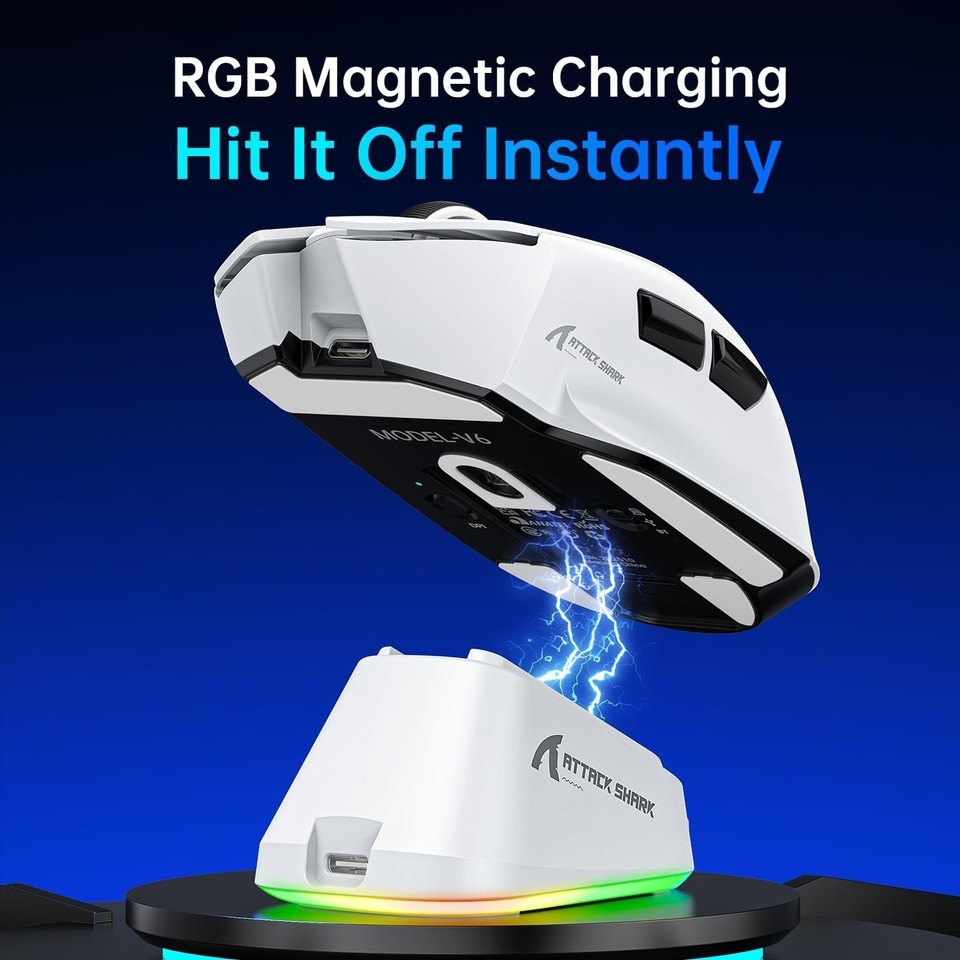 ATTACK SHARK V6 Wireless Gaming Mouse with RGB Charging Dock, 25K DPI ...