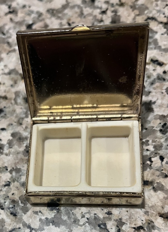 Etienne Aigner Vintage Leather and Brass Pill Box And Leather Key ring ...