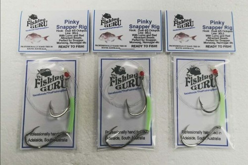 3x "Pinky/Rugger" SNAPPER RIGS 30Lb with Lumo and Dual 4/0 Hand Snelled ...