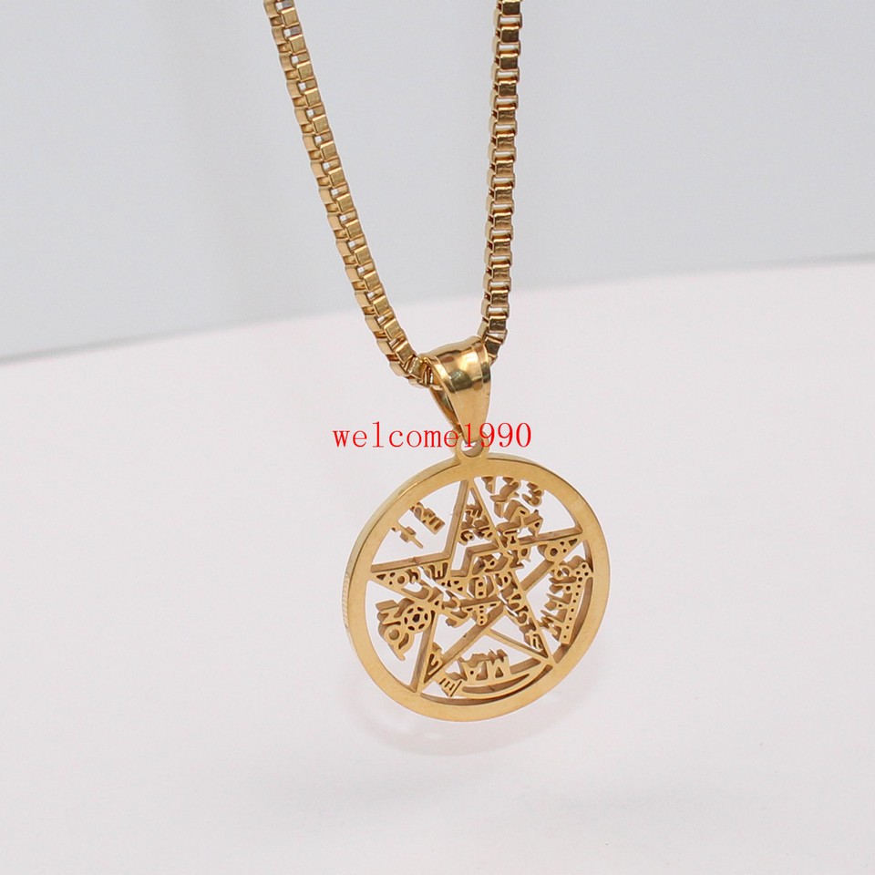 Gold Religious Stainless Steel satanic worship pentagram Pendant Chain ...