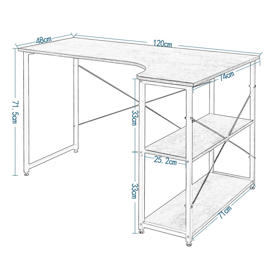 Corner Computer Desk L-shaped Work Study PC Table w/ Shelves ...
