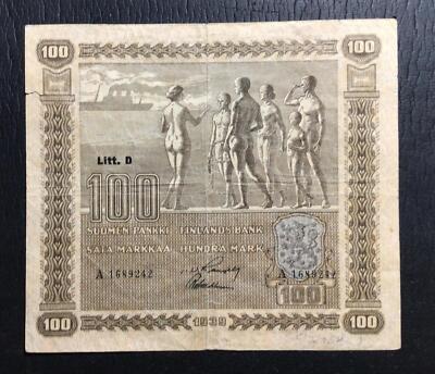 1939 $100 Marka Finland Paper Money Currency! VG! High Catalog Value ...