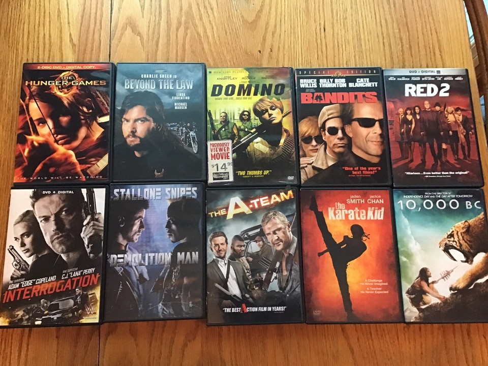 Lot #8 Lot Of 10 DVDs Movies: Action Movies Bandits Red2 A-Team Karate ...