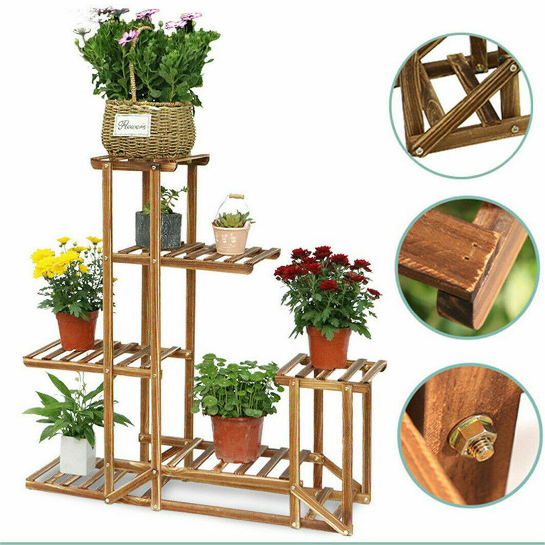 Multi Plant Stand Outdoor Patio Garden Flowers Pots Shelves Wood ...