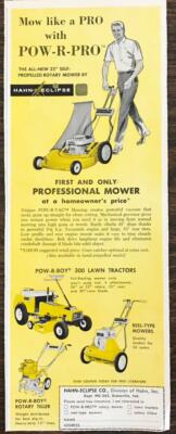 1963 Hahn Eclipse Co Evansville IN Print Ad Pow-R-Pro Mower Tillers ...