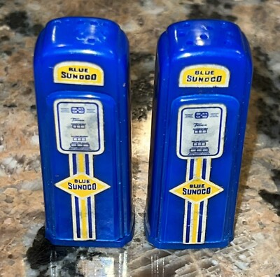 1940’s-50’s Blue Sunoco Gas Pumps Salt & Pepper 2.75” Tall LeRoy, N.Y ...