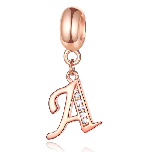 Rose Gold Letter Charm Sterling Silver Initial Alphabet Charm Dangel with Cub... | eBay
