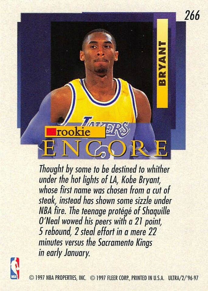 Kobe Bryant Encore Rookie Card 96-97 Fleer Ultra Los Angeles Lakers | eBay
