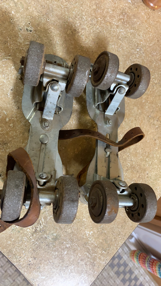 Antique Metal Roller Skates with Metal Wheels and Leather straps | eBay