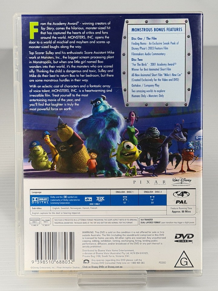 Monsters, Inc. DVD John Goodman Steve Buscemi Frank Oz James Coburn ...