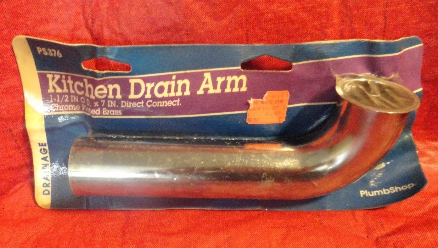 CHROME PLATED BRASS 7" KITCHEN DRAIN ARM 1 1/2" OD P/N PS376, DRAINAGE ...