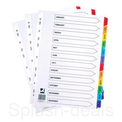 Monthly Subject Dividers A4 File Filing Dividers - Jan to Dec - Colour ...