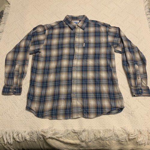 Columbia Men’s L Blue/Tan Flannel Plaid Front Pocket Long Sleeve Shirt ...