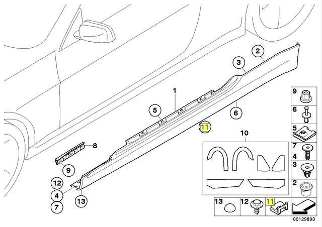 BMW Sill Skirt Cover Trim Clamp Clip Bracket 7066220 51717066220 for ...