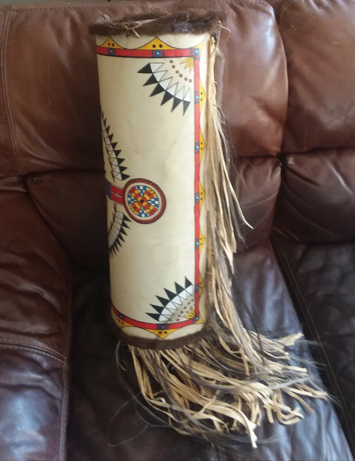 22” Tall Native American Inspired Plains Indian Painted Rawhide ...