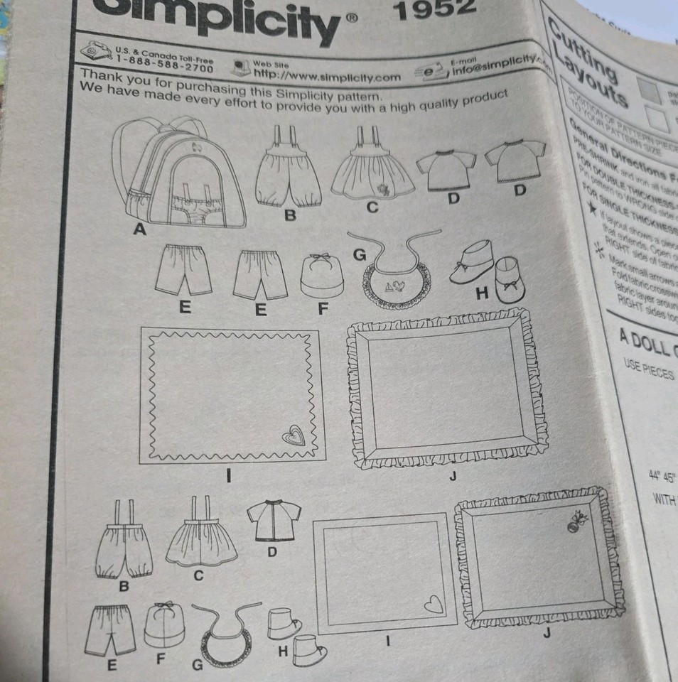 Simplicity Sewing Pattern 1952 15" Doll Clothes Carrier Jumpsuit Dress ...