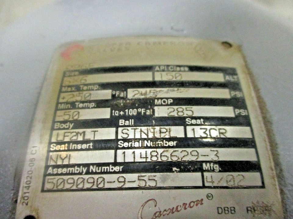 COOPER CAMERON T31 Ball Valve Full Port Trunnion 6" Class 150 RF ...