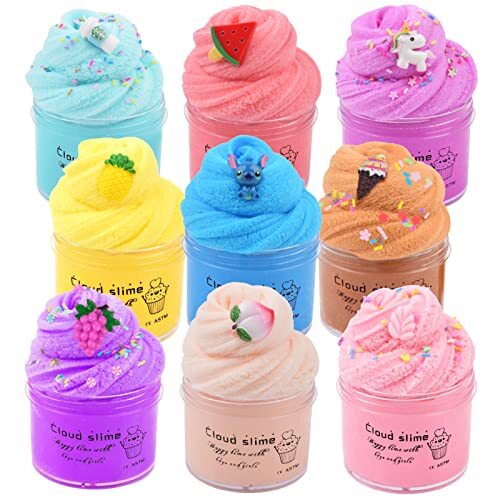 Fluffy Slime with 9 Pack Cloud Slime Kit,Unicorn Fruit Coffee and ...