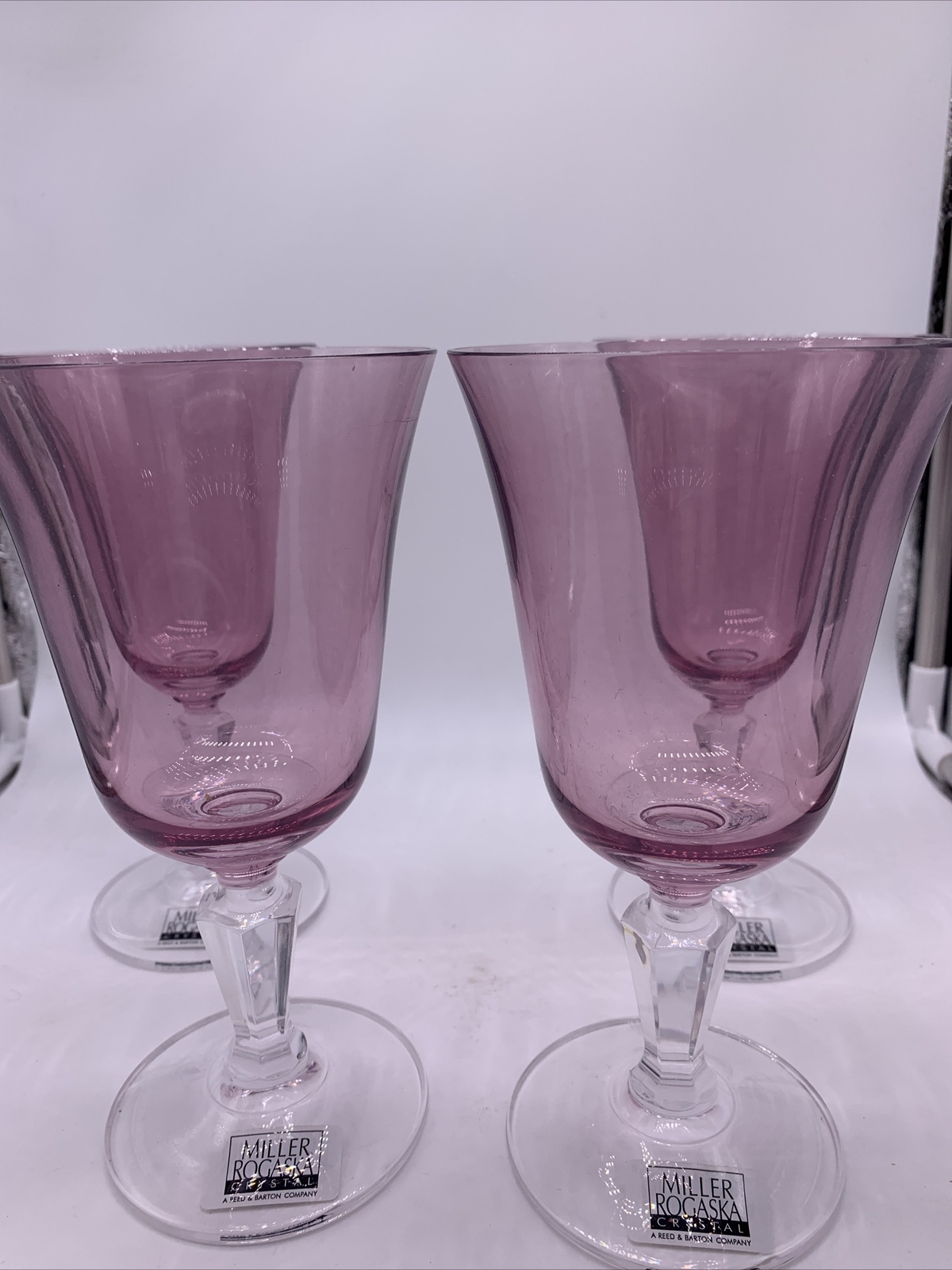 Reed And Barton miller rogaska crystal glasses four with lavendar | eBay